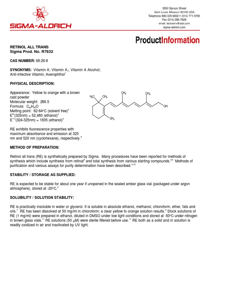 Retinol All Trans (Vitamin A) Overview | PDF | Ethanol | Solution