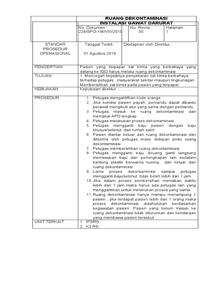 Spo Ruang Dekontaminasi Igd | PDF | Sains & Matematika
