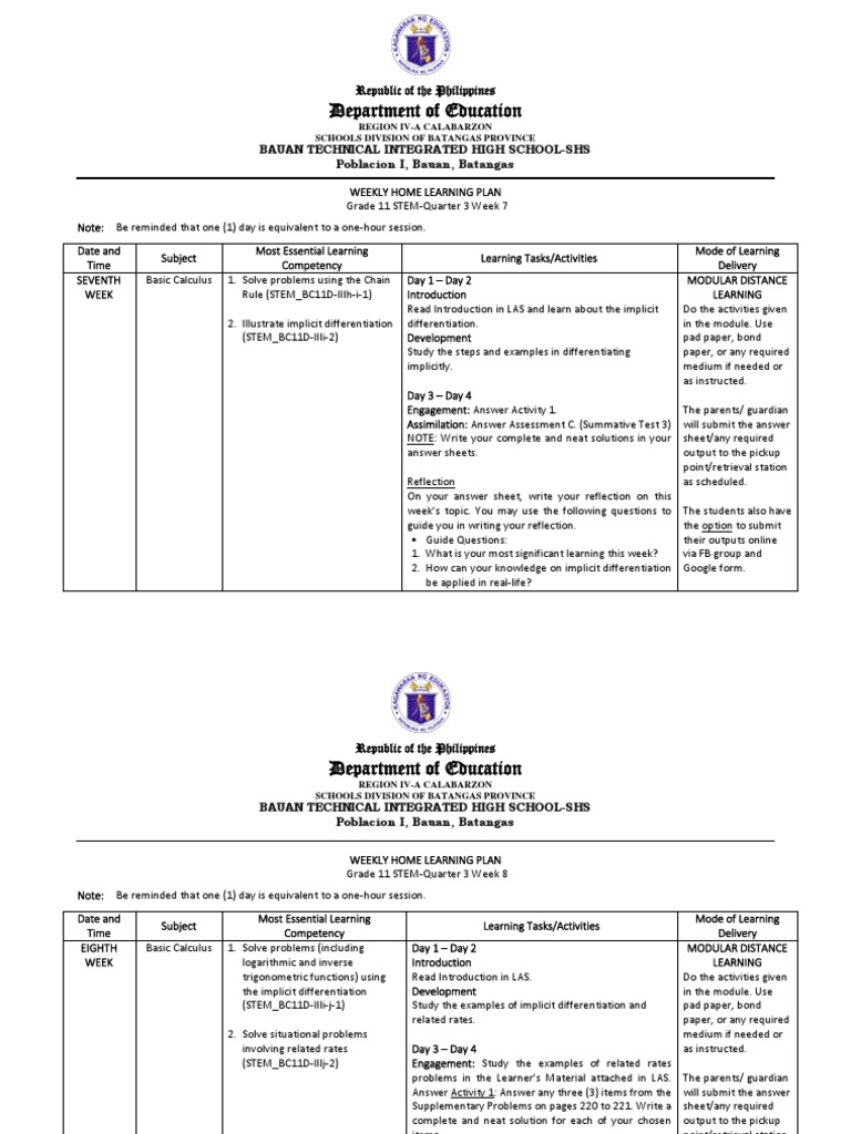 WHLP Basic Calculus Q3 Wks7 8 | PDF | Constructivism (Philosophy Of Education) | Learning