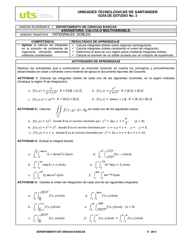 Guía de Cálculo de Integrales Dobles | PDF | Integral | Cálculo