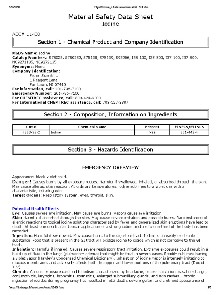 Material Safety Data Sheet: Iodine Section 1 - Chemical Product and ...