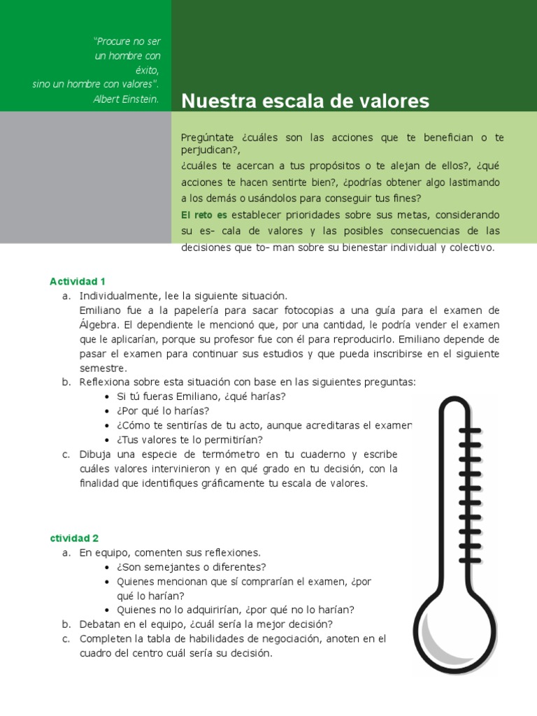 Actividad en Clase Escala de Valores O5 | PDF | Science | Ciencia (general)