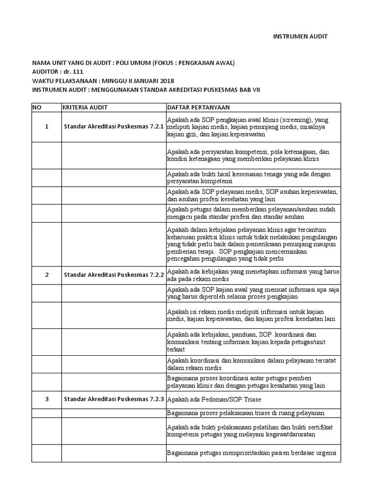 Instrumen Audit Internal | PDF