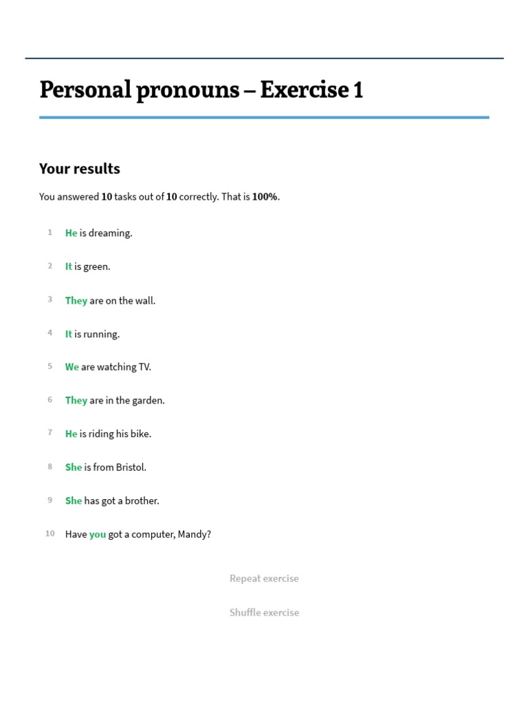 Personal Pronouns - Exercise 1 | PDF