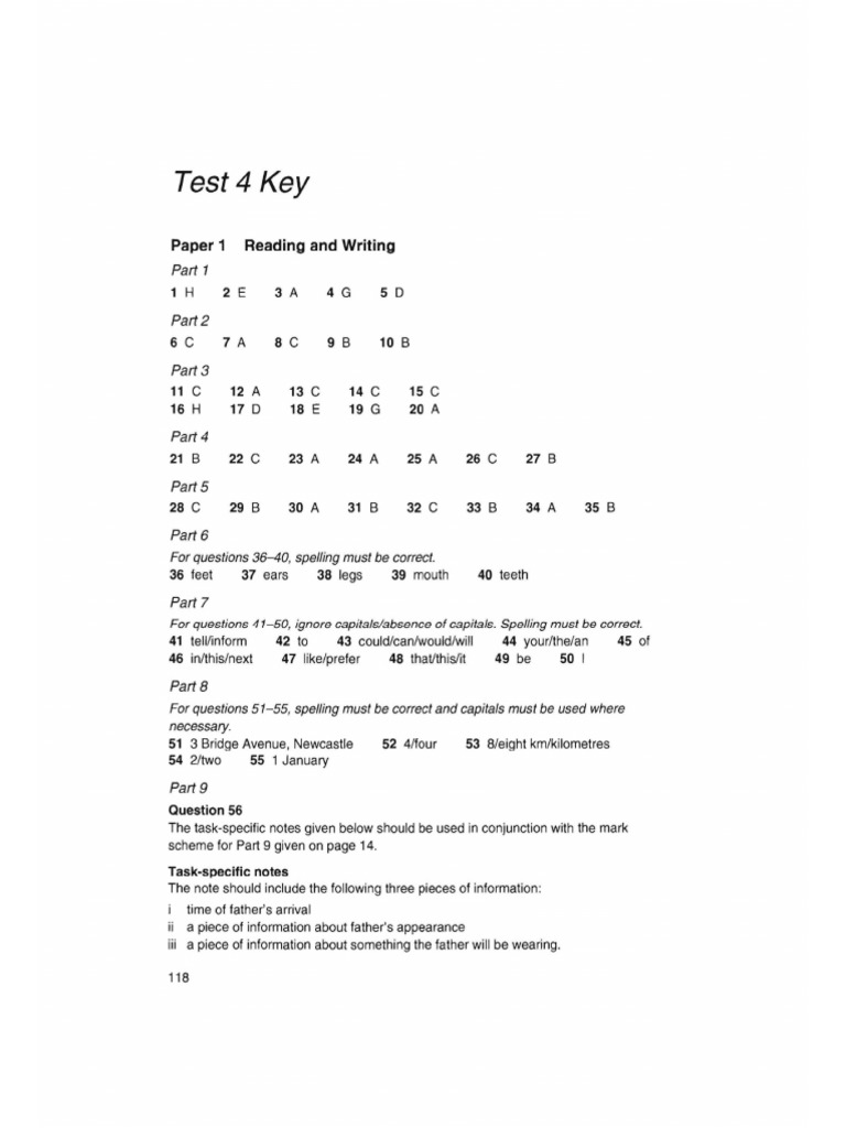 Ket - Book 1 - Test 4 - Key | PDF