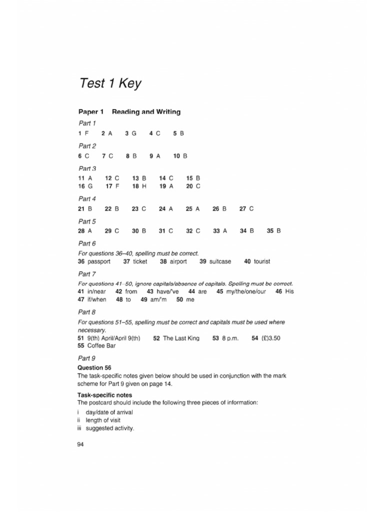 Ket - Book 1 - Test 1 - Key | PDF