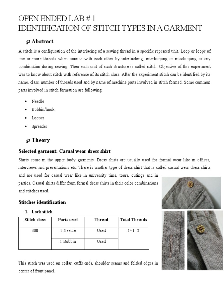 STITCH TYPES IN A GARMENT Open Laaab | PDF | Seam (Sewing) | Shirt