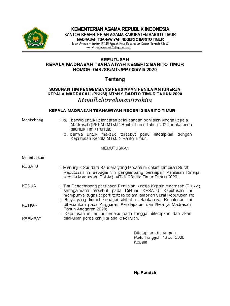 SK Tim PKKM MTSN 2 Bartim 2021 | PDF