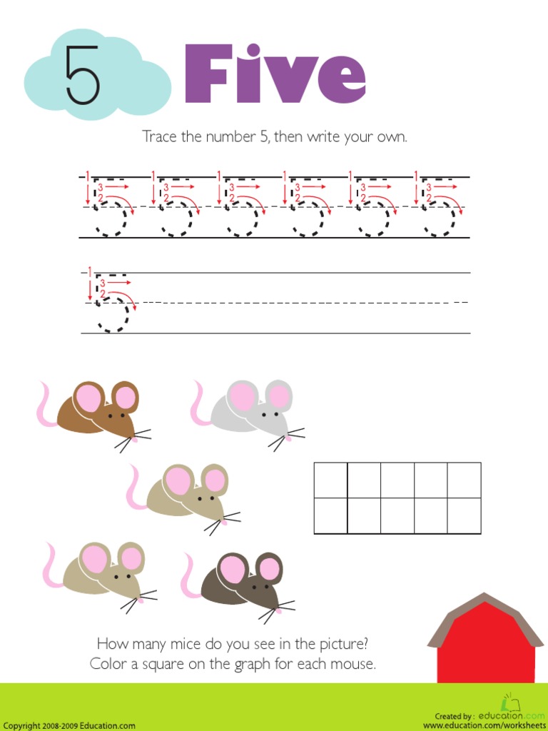 Trace and Count: Number 5 Activities | PDF