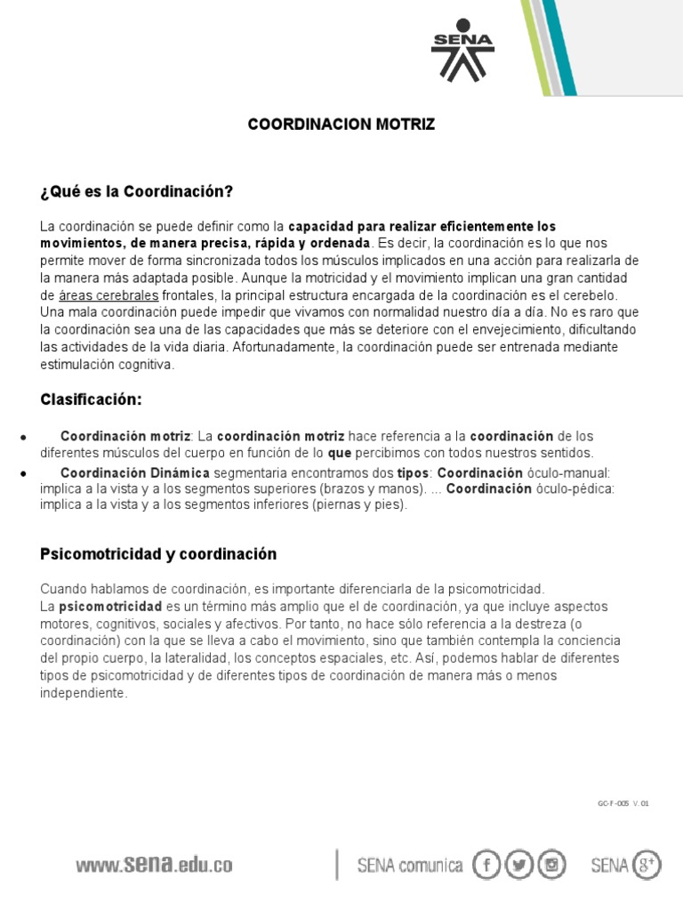 Coordinacion Motriz | PDF | Coordinación motriz | Ciencia cognitiva