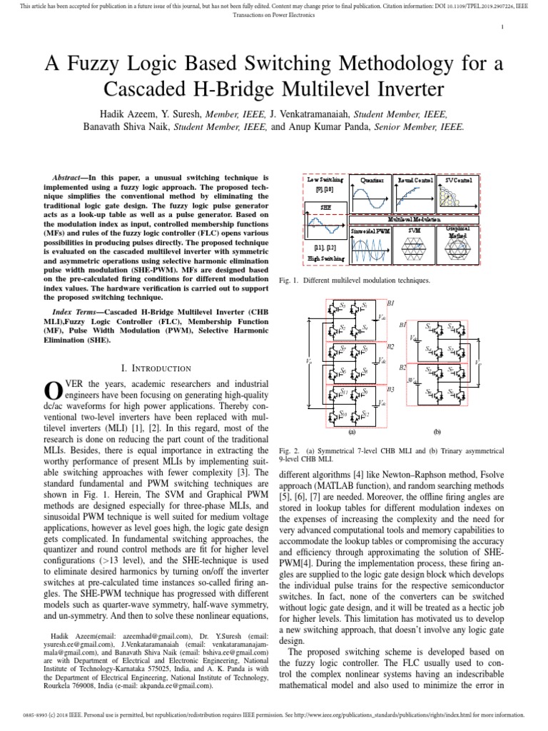 A Fuzzy Logic Based Switching Methodology For A Cascaded H Bridge Multilevel Inverter Pdf 