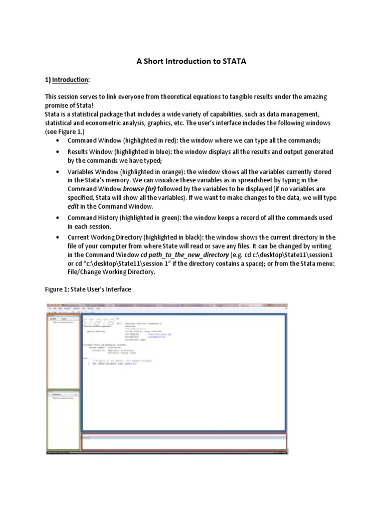 A Short Introduction To STATA | PDF | Window (Computing) | Microsoft Excel