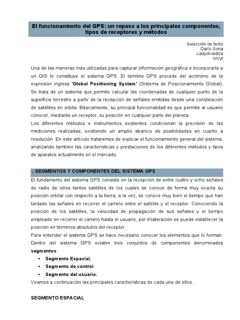 El Funcionamiento Del Gps Pdf Sistema De Posicionamiento Global