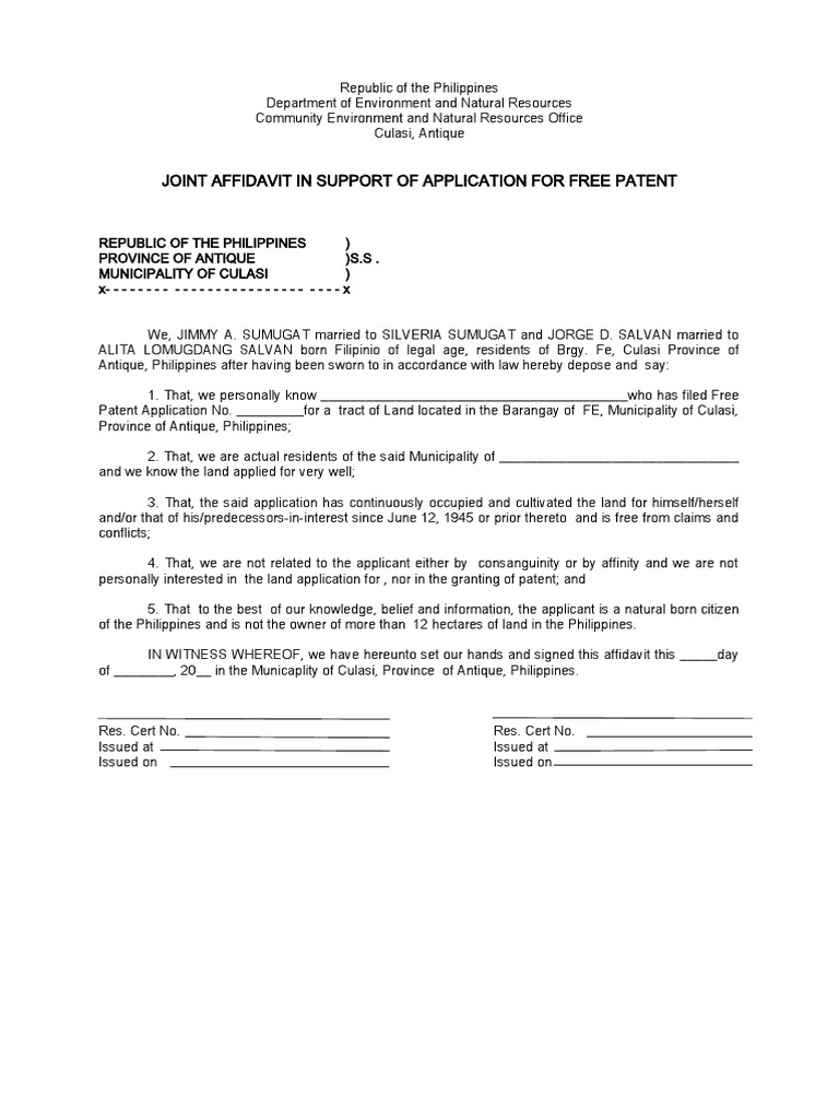 Joint Affidavit Application Free Patent | PDF
