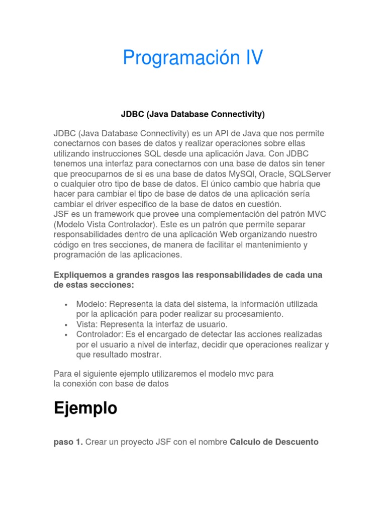 Introducción A JSF Con JDBC | Descargar gratis PDF | SQL | Java (lenguaje de programación)