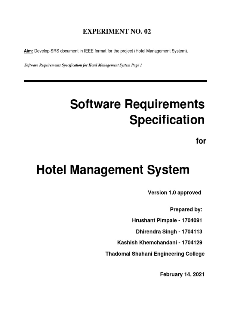Srs Hotel Management System Pdf