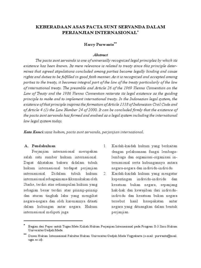 ID Keberadaan Asas Pacta Sunt Servanda Dalam Perjanjian Internasional | PDF