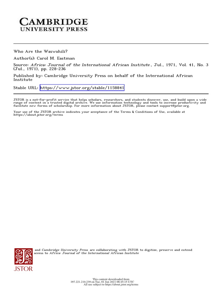 Who Are The Waswahili Eastman | PDF | Swahili Language | Human ...