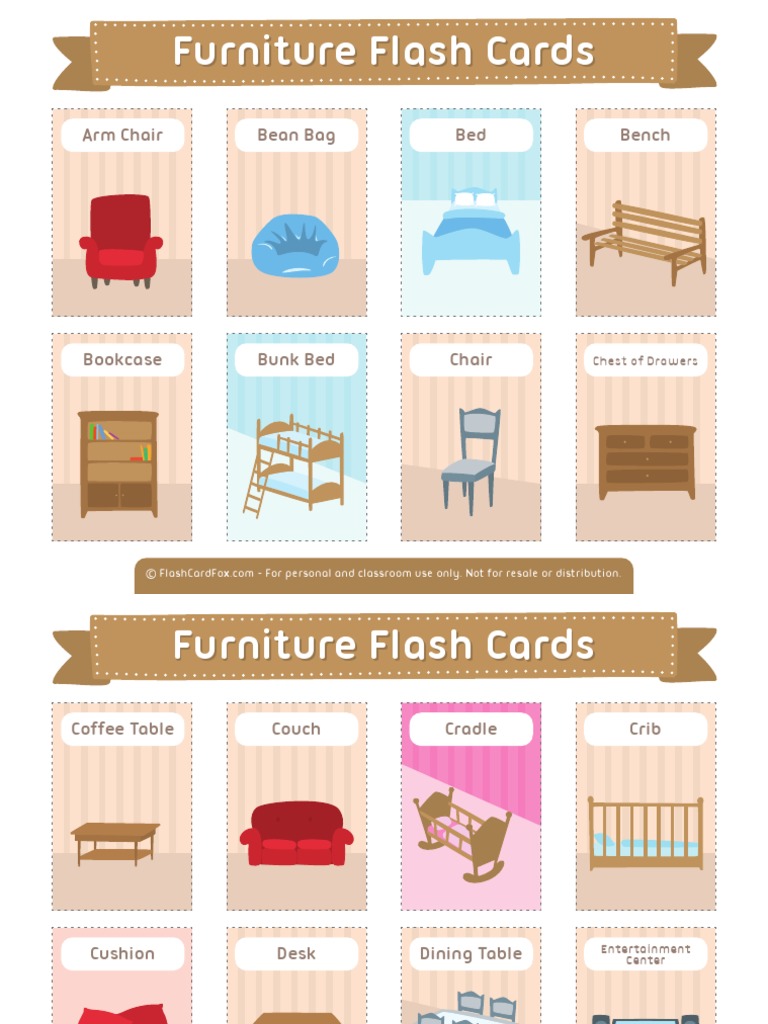 Furniture Flash Cards 2x3 | PDF