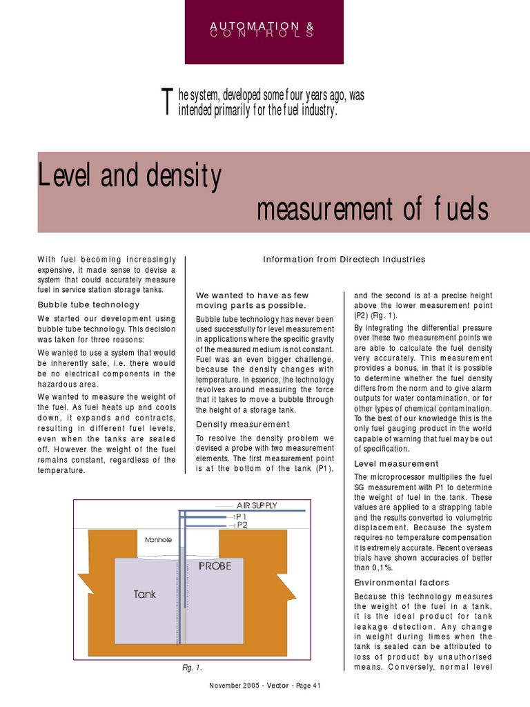 Level and Density Measurement of Fuels | PDF | Density | Pressure ...