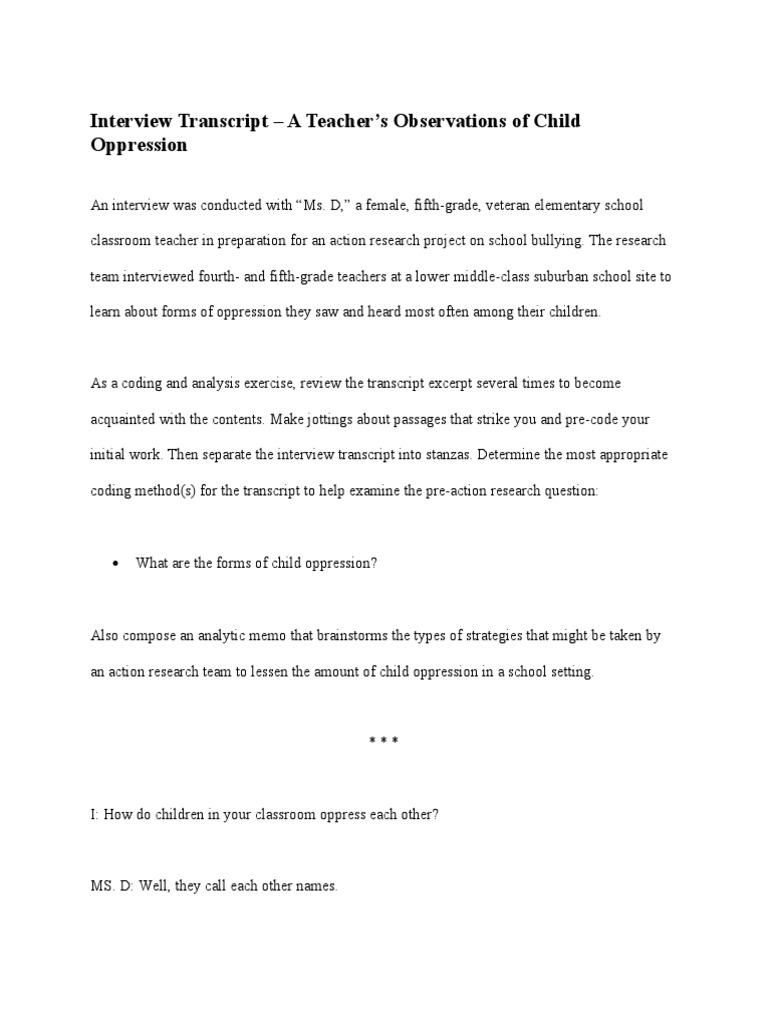 Sample Interview Transcript | PDF | Human Nature | Psychological Concepts