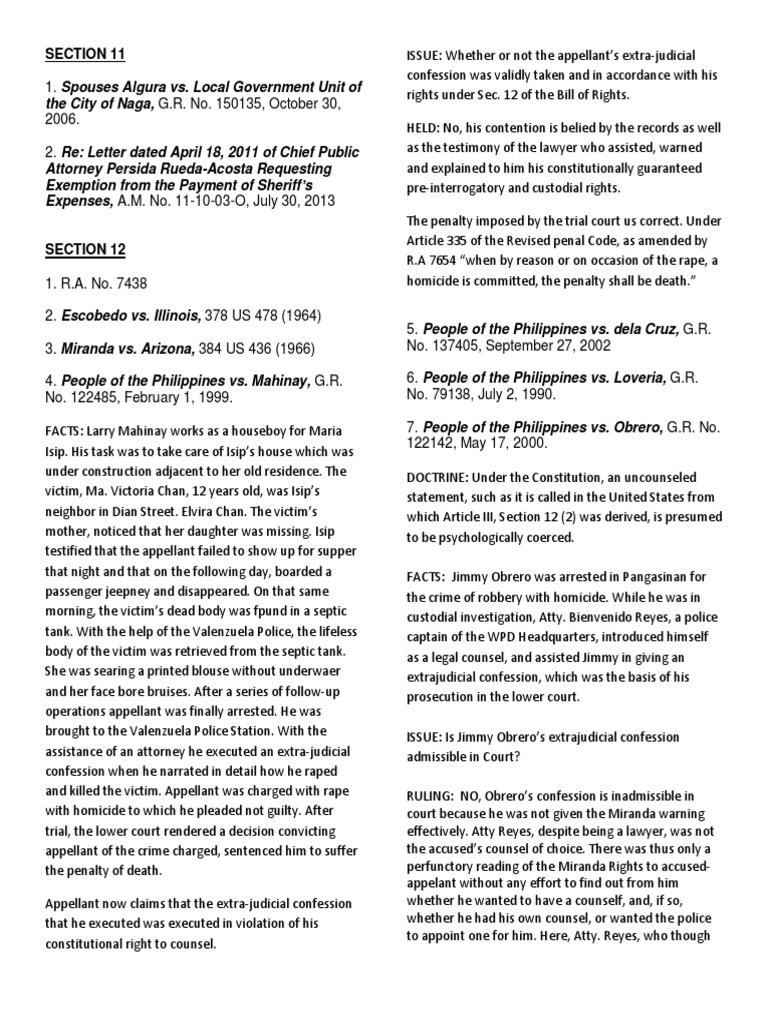 Validity of extra-judicial confession and right to counsel | PDF | Bail ...