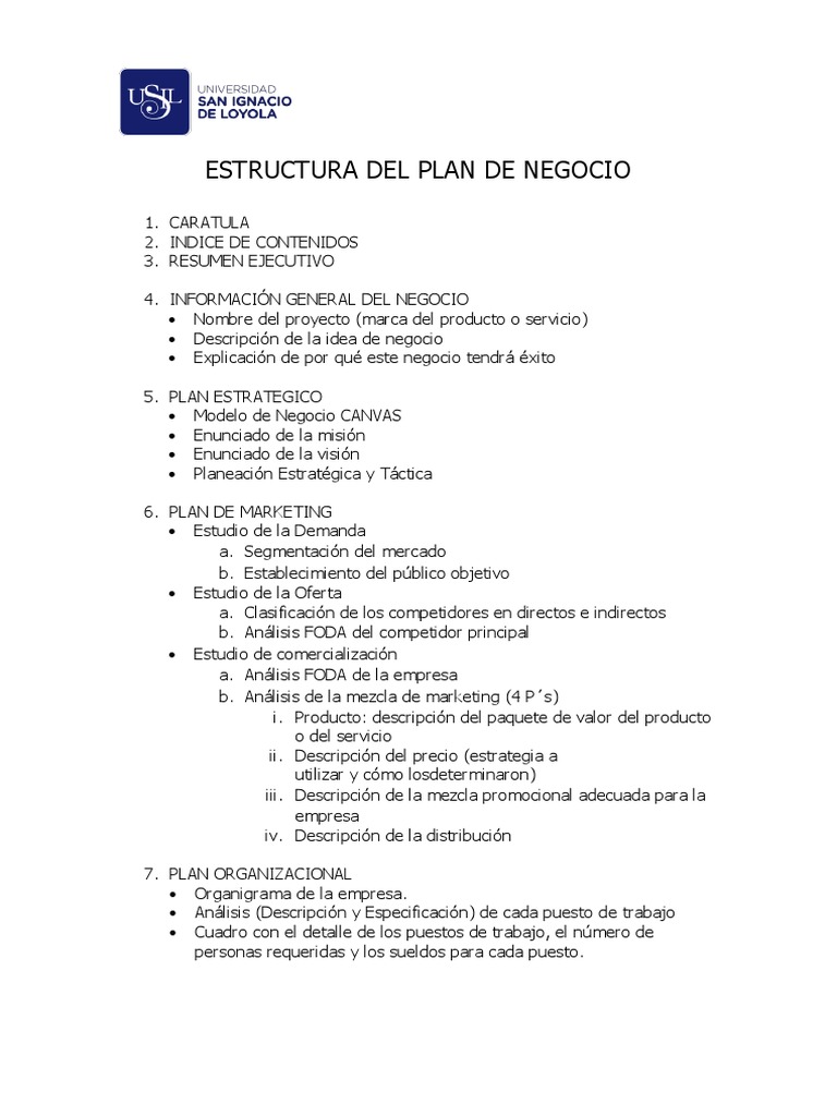 Estructura Plan de Negocios | PDF