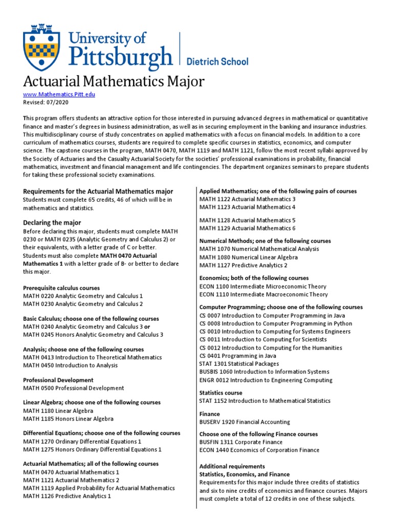 Actuarial Mathematics Major: WWW - Mathematics.Pitt - Edu | PDF ...