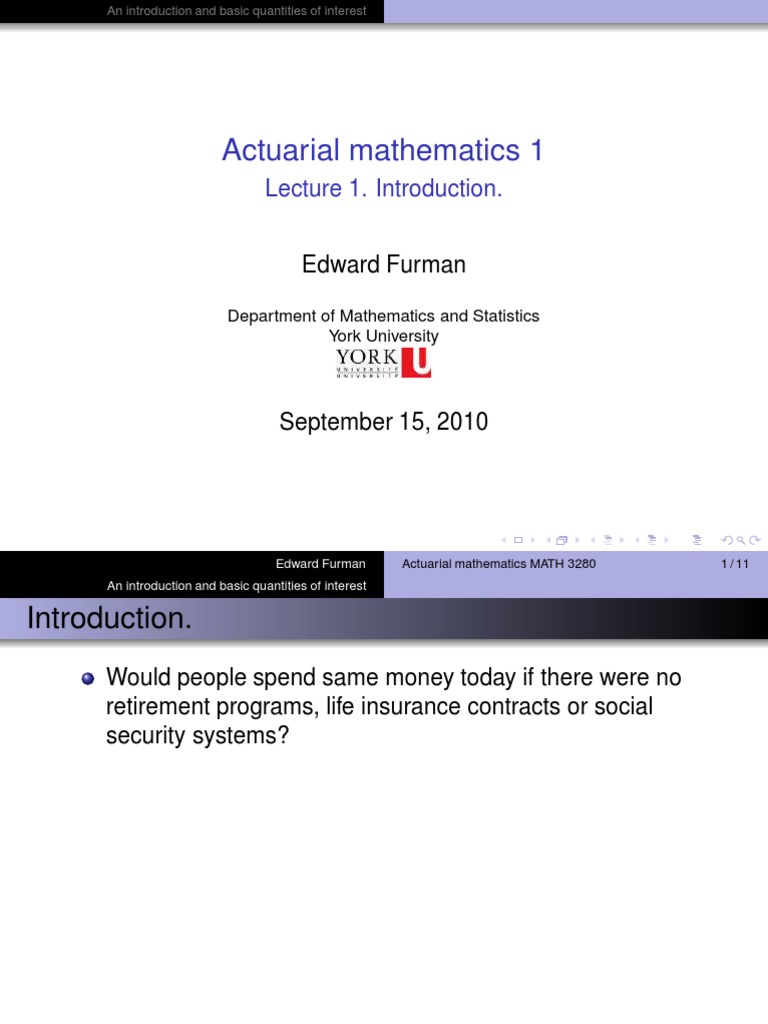 Actuarial Mathematics 1: Lecture 1. Introduction | PDF | Insurance ...