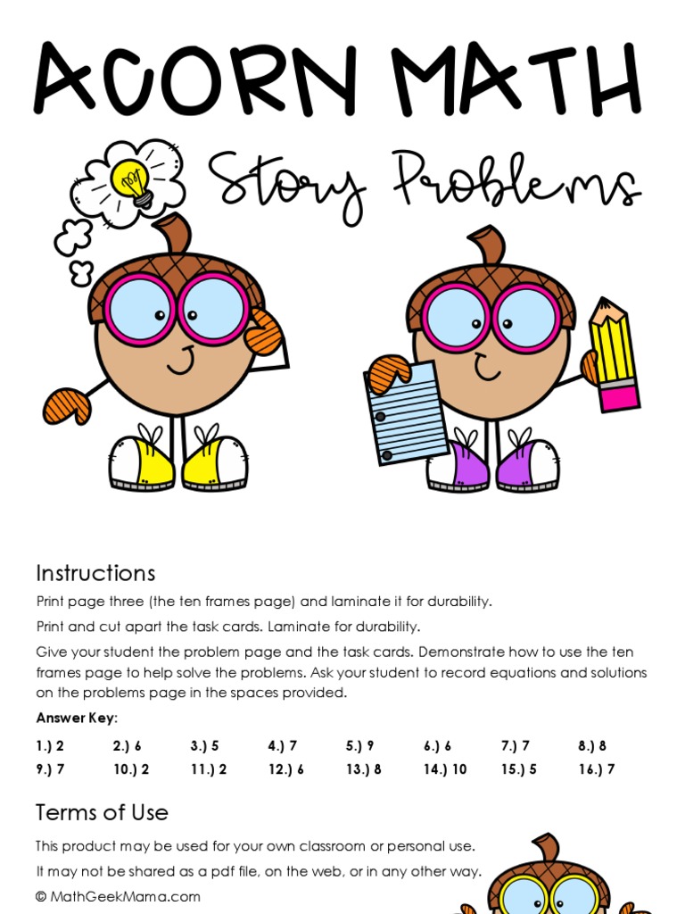 Acorn Word Problems With Ten Frames | PDF | Acorn | Teaching Mathematics