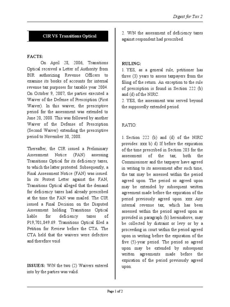 Cir VS Transitions Optical | PDF | Internal Revenue Service | Taxpayer