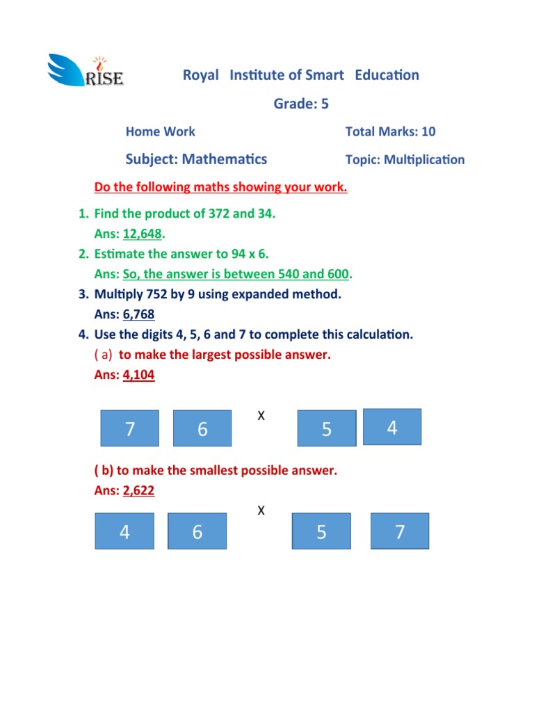 Topic - Multiplication Sagnik's Answers | PDF
