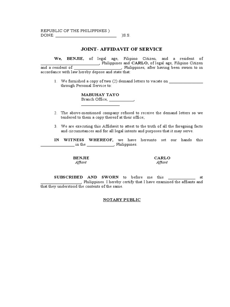 Joint Affidavit of Service in Philippines | PDF