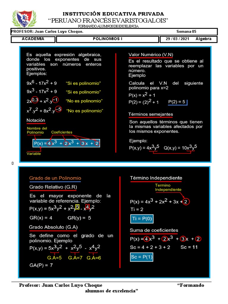 05 Polinomios | PDF | Álgebra abstracta | Matemáticas Aplicadas