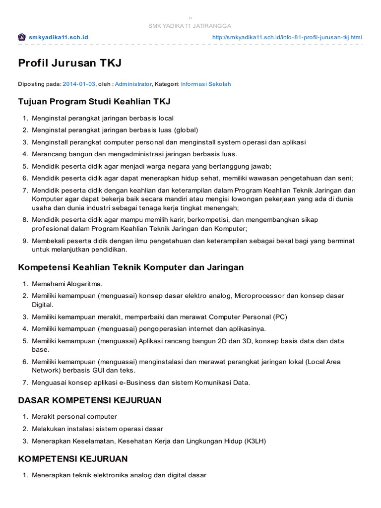 Profil Jurusan TKJ di SMK YADIKA 11 | PDF | Bisnis | Komputer