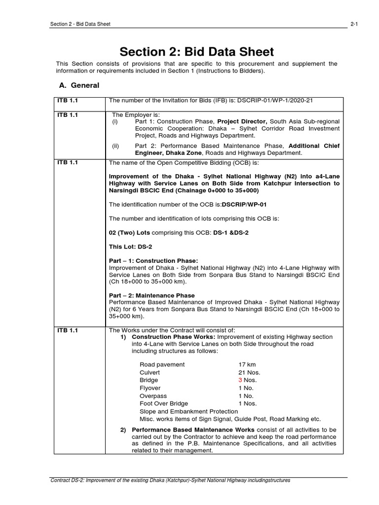 Section 2 (Bid Data Sheet) DS-2 | PDF | Joint Venture | Road