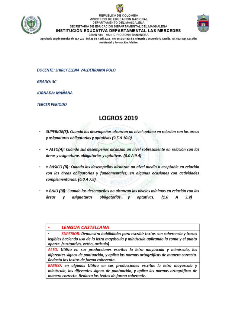 Logros Del Tercer Grado | Descargar gratis PDF | Educación primaria ...