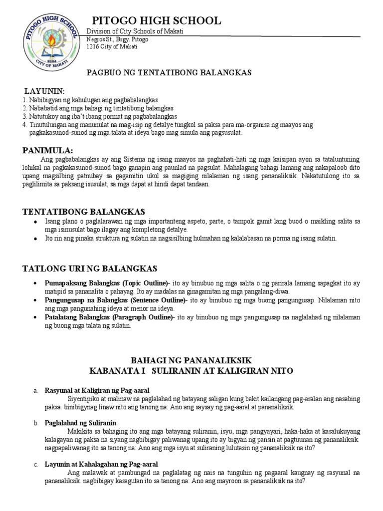 Pagsulat NG Tentatibong Balangkas (Modyul2 Group 2) ' | PDF Pagsulat NG Tentatibong Balangkas (Modyul2 Group 2) ' | PDF
