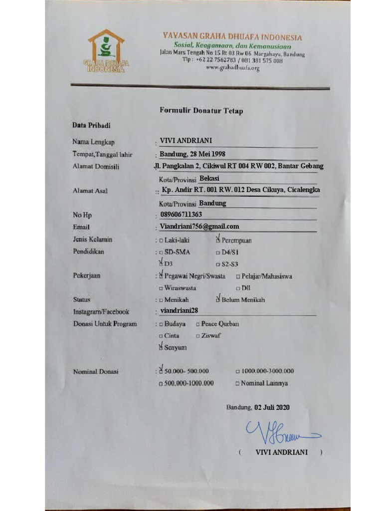 Formulir Donatur PDF | PDF