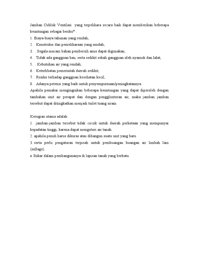 Jamban Cubluk Ventilasi Yang Terpelihara Secara B | PDF