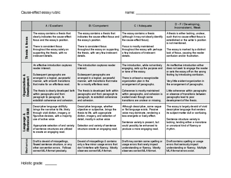 Cause-Effect Essay RUBRIC | PDF | Essays | Linguistics