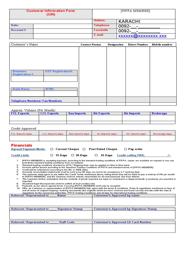 Customer Account Information Form | PDF | Cheque | Credit