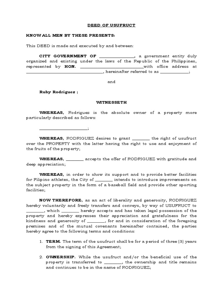 Deed of Usufruct | PDF | Deed | Ownership