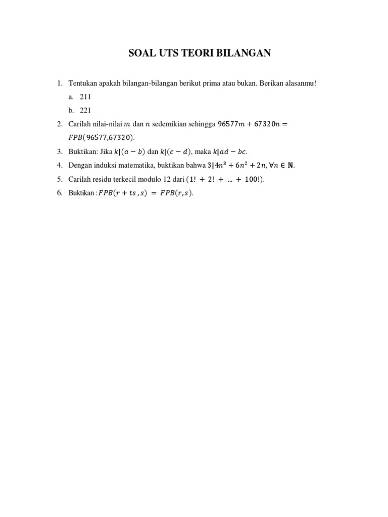 Soal UTS Teori Bilangan Lengkap | PDF