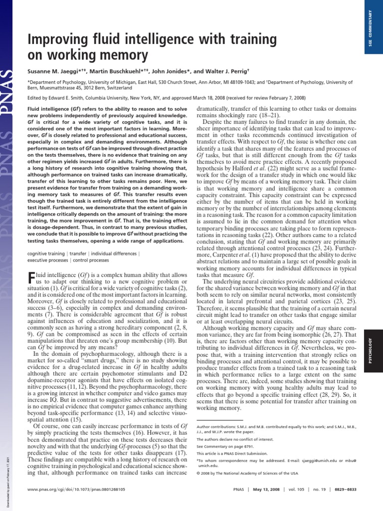 Improving Fluid Intelligence With Training On Working Memory | PDF ...