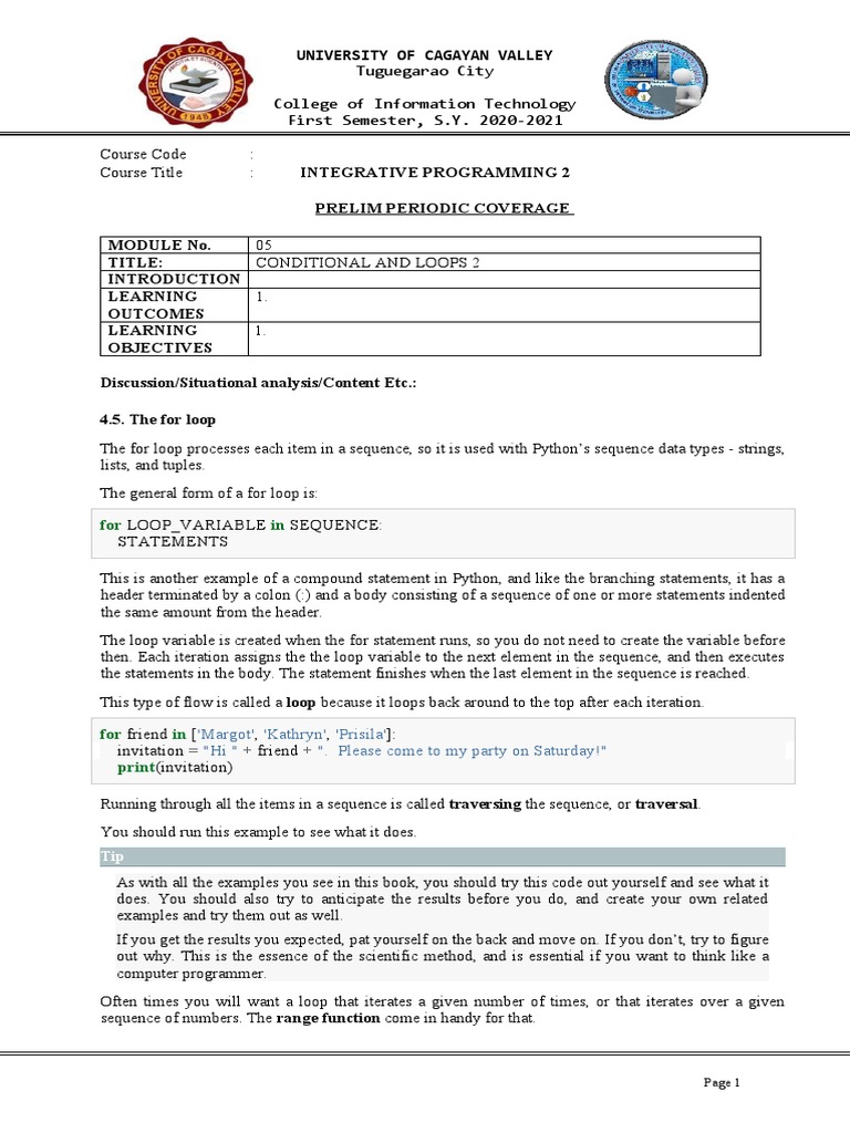 Module-5-INTEGRATIVE PROGRAMMING 2 | PDF | Control Flow | Computer Program