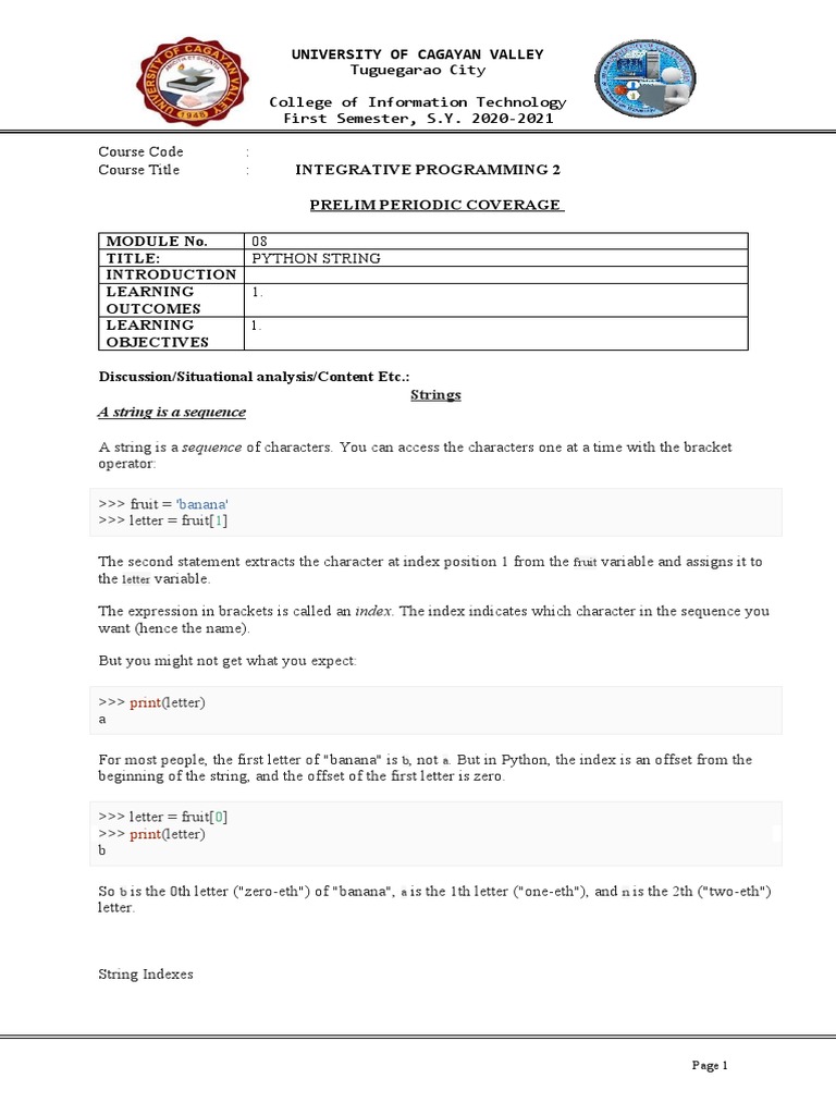 Module-8-INTEGRATIVE PROGRAMMING 2 | PDF | String (Computer Science) | Sequence