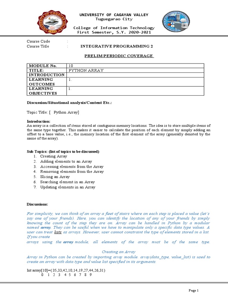 Module 10 Integrative Programming 2 Pdf Array Data Type Array