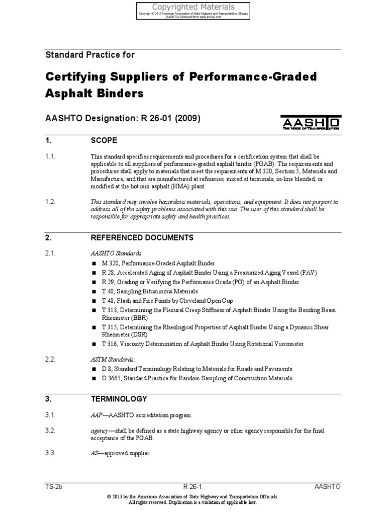 Certifying Suppliers of Performance-Graded Asphalt Binders: Standard ...