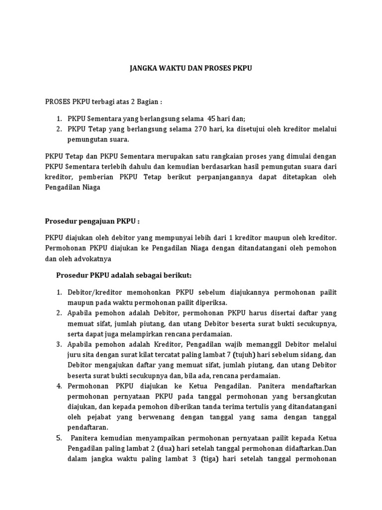 Jangka Waktu Dan Proses Pkpu | PDF